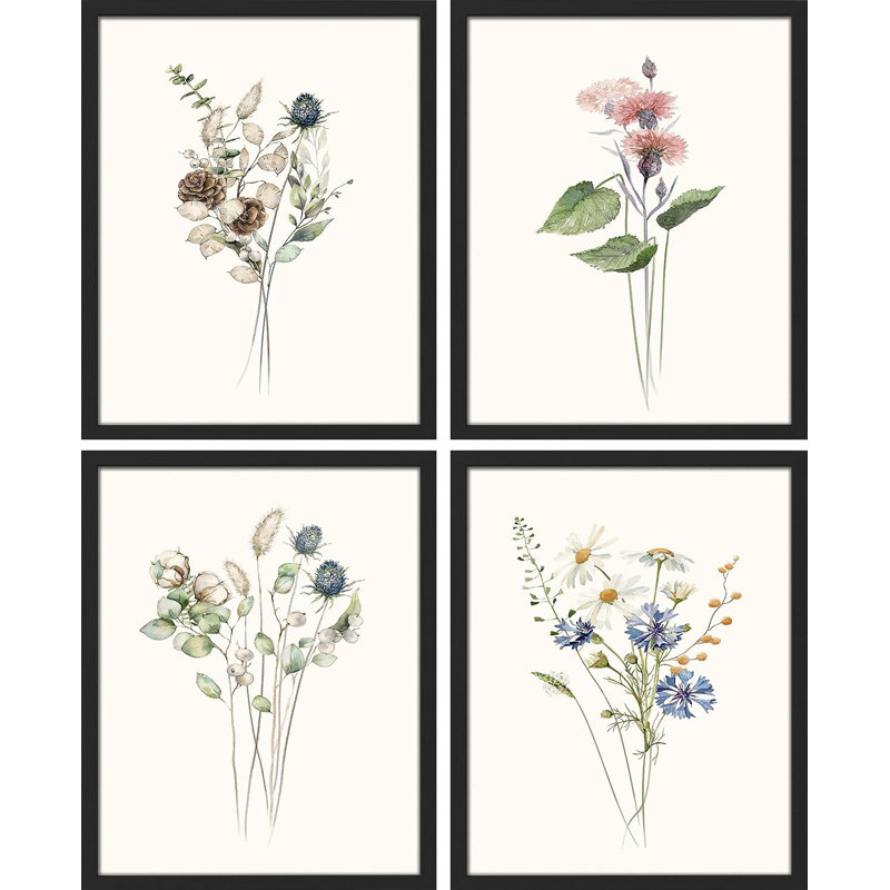 IDEA4WALL Minimal Botanical IDEA4WALL Framed Forest Wildflower Collage Wall Art, Set Of 4 Floral ...